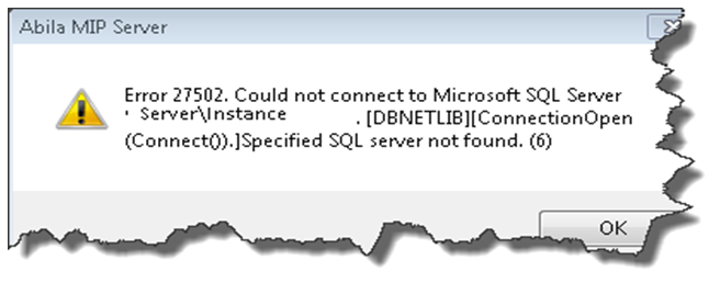 Error 27502: Could not connect to Microsoft SQL Server | Knowledgebase Home